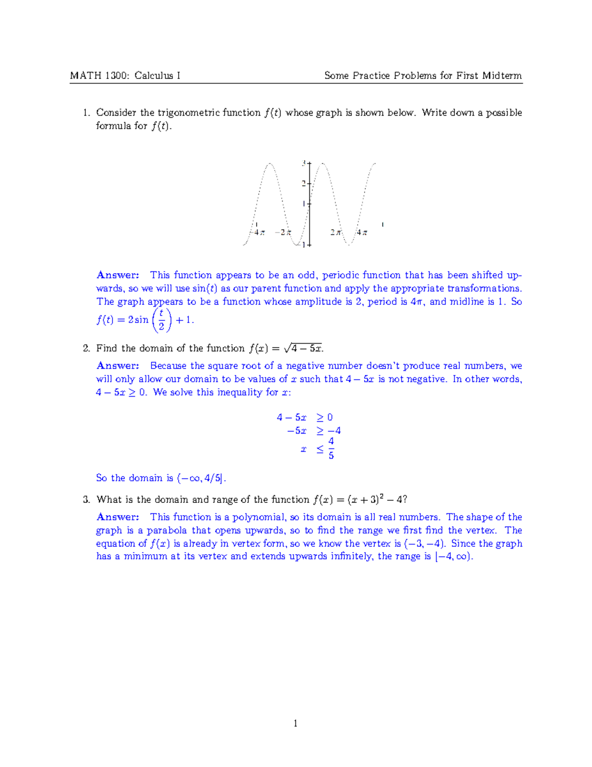 Some Exam 1 Practice Solutions - calc1 - Consider the trigonometric ...