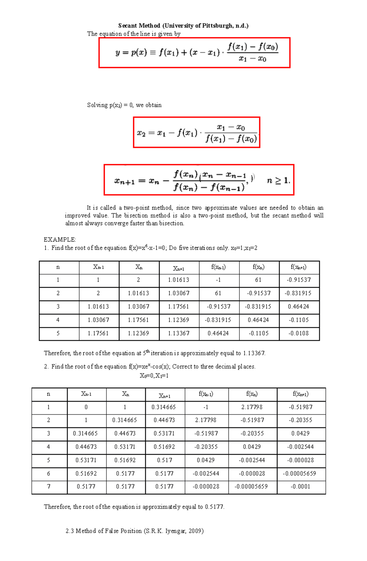 Secant Method (University of Pittsburgh) - ) The equation of the line ...