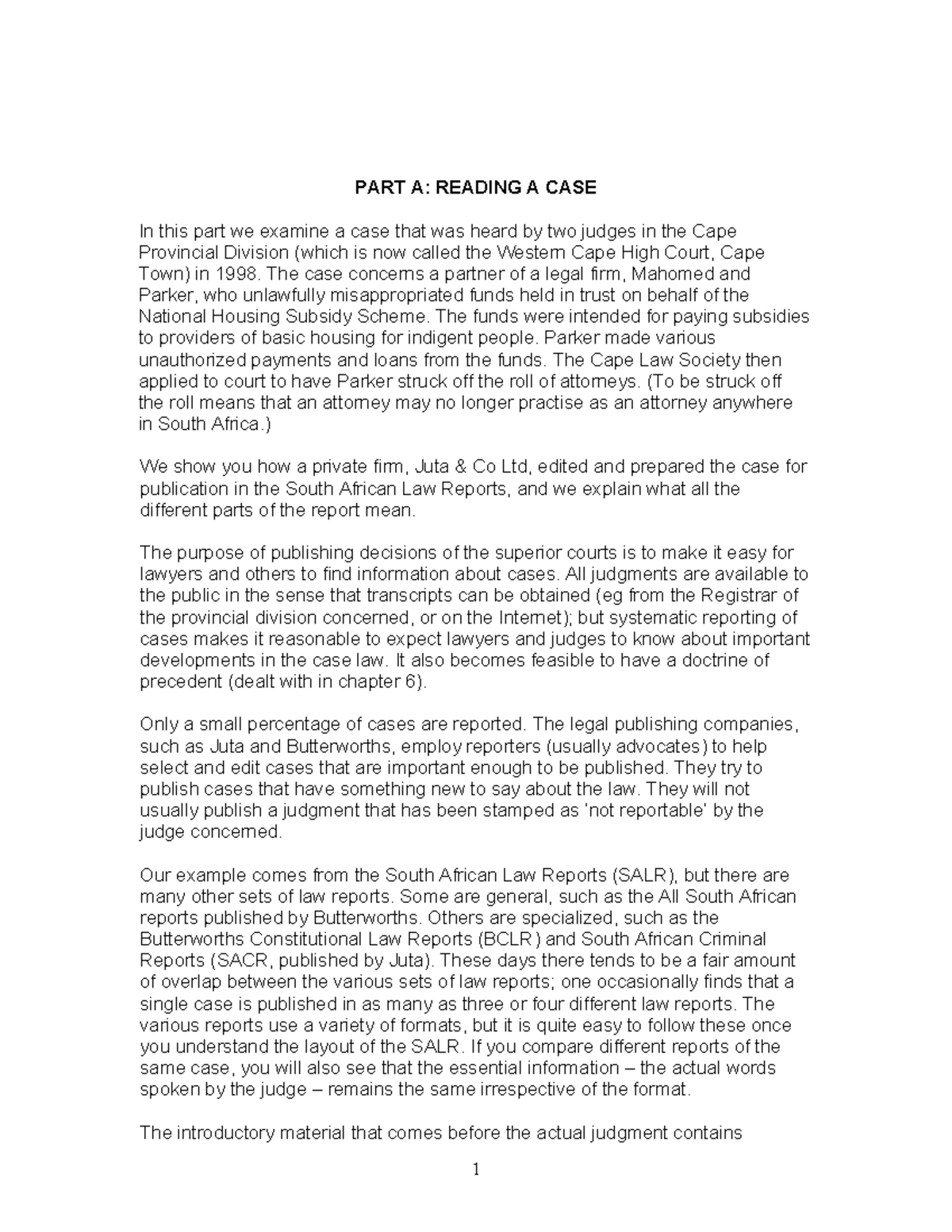 How To Read Case - PART A: READING A CASE In this part we examine a ...