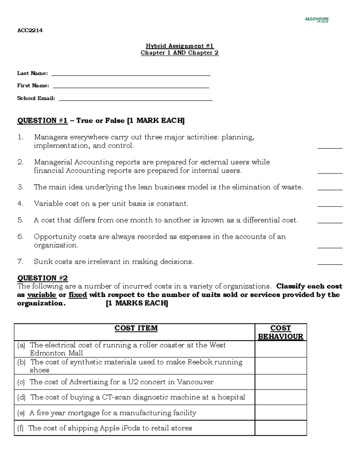 ACC2214-Hybrid Assignment#1-WK02 - ACC Hybrid Assignment Chapter 1 AND ...