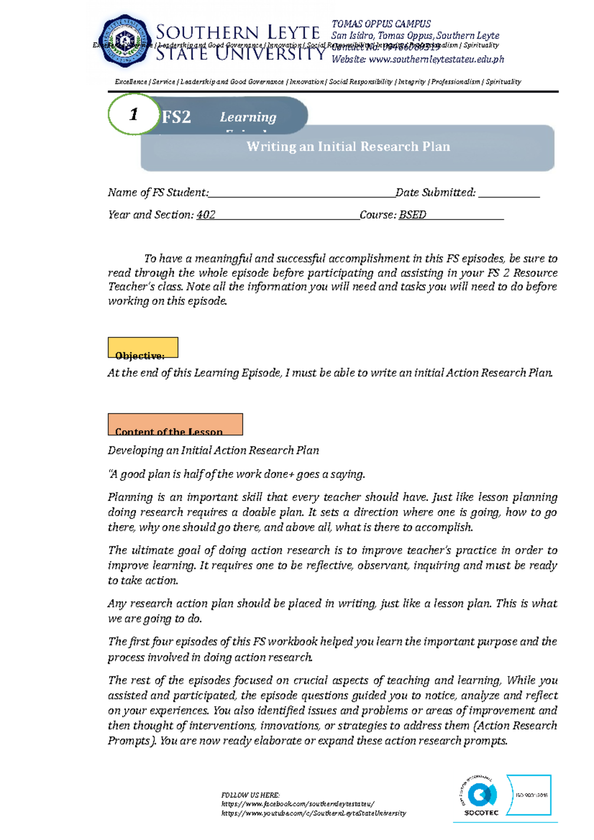 FS2-LE-19 - FS episodes everyoneeee.. - Name of FS Student ...