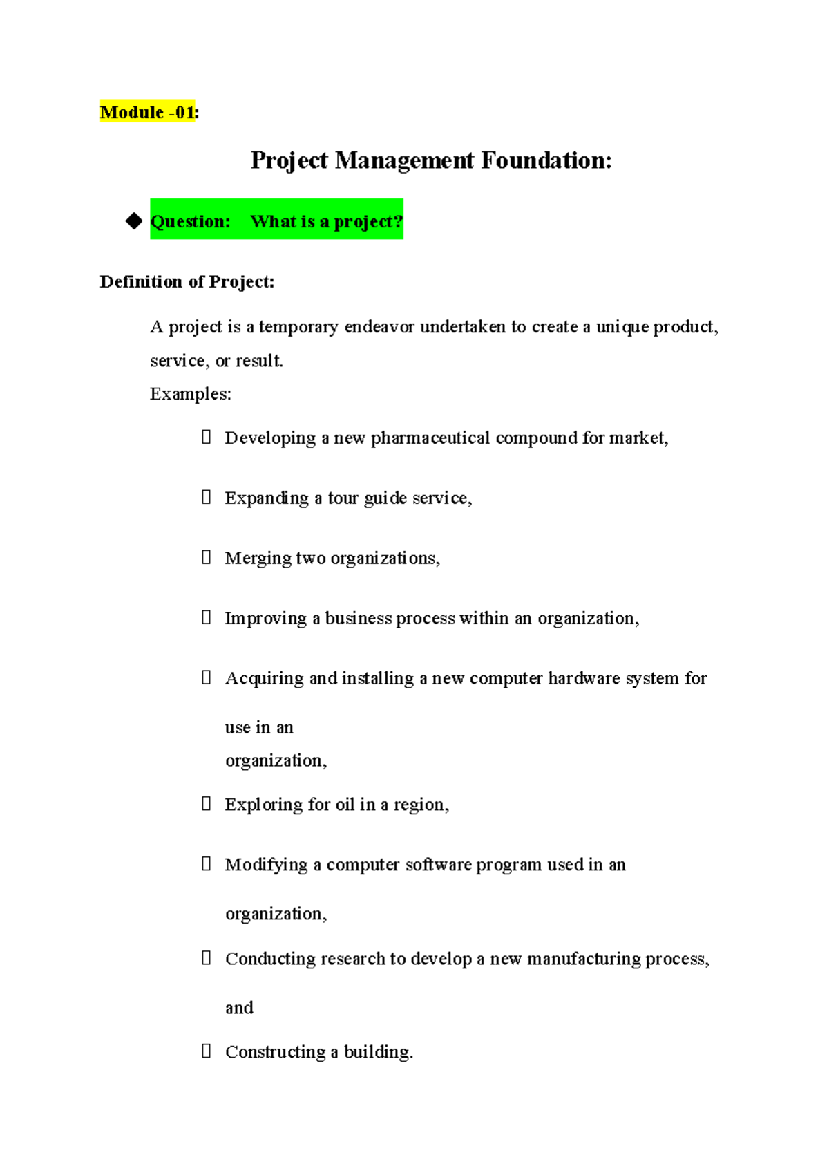 Project Management Syllabus Lesson PLAN AND Notes - Module -01: Project ...