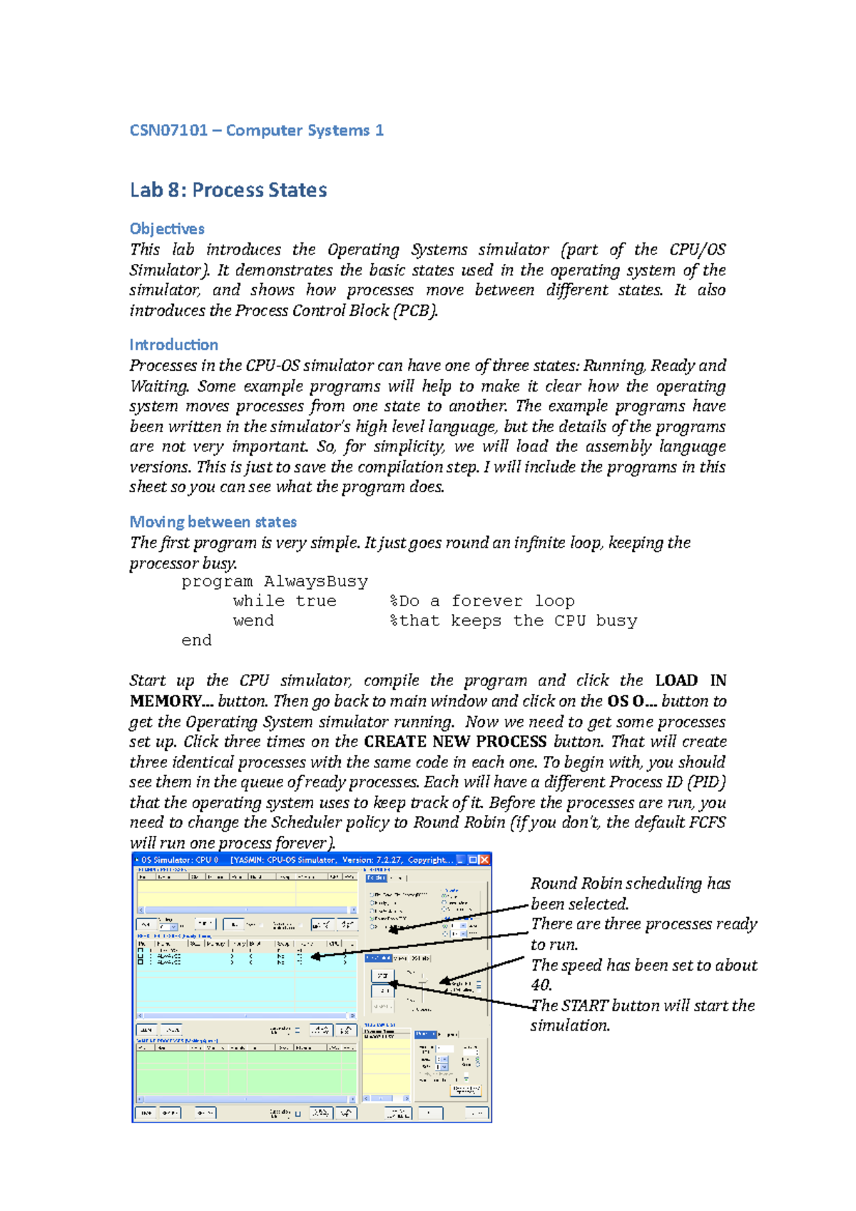 Lab 8 - Part 1 - Process States - CSN07101 – Computer Systems 1 Lab 8 ...