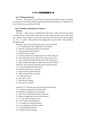 CET-4writing - CET-4Writing - Writing I Directions: For this part, you ...
