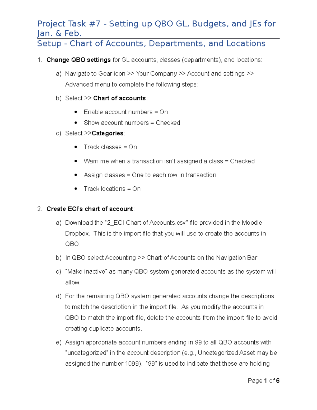 1 Project Task #7 - Setting up QBO GL, Budget, and JEs for January and ...