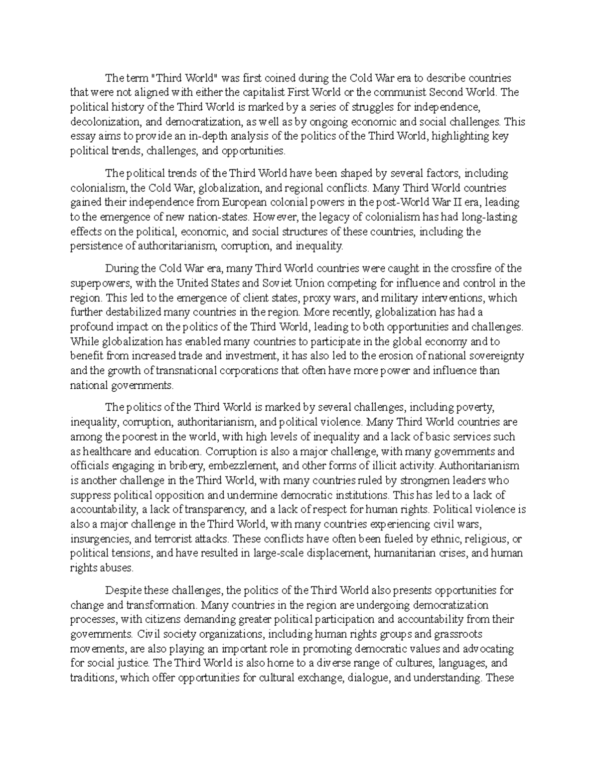 Politics of the third world essay - The term "Third World" was first ...