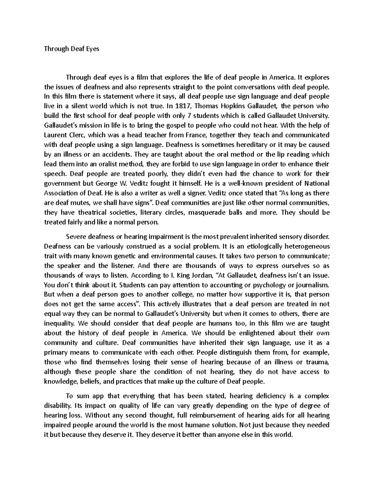 Through Deaf Eyes - Through Deaf Eyes Through deaf eyes is a film that ...