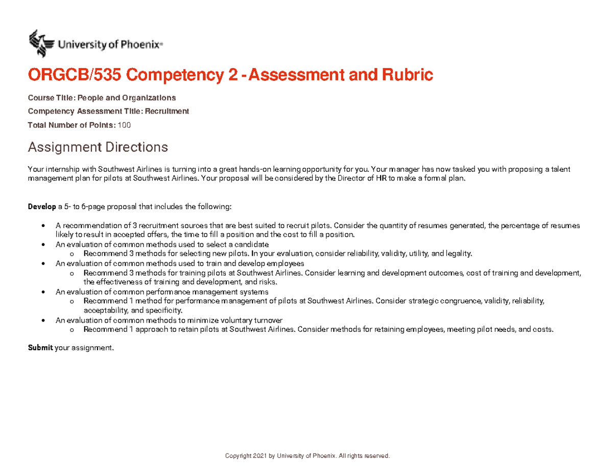 Orgcb 535v1P3 Comp 2 Rubric - Copyright 2021 by University of Phoenix ...