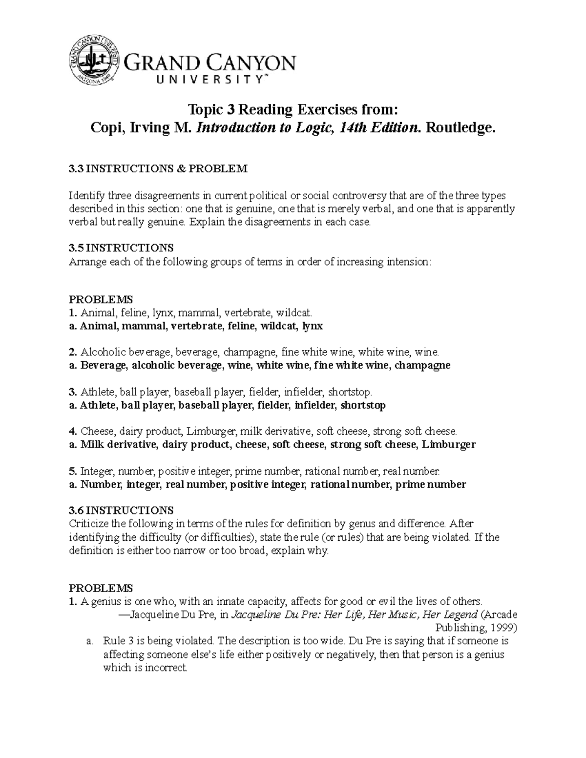 Topic 3 Assignment - Topic 3 Reading Exercises from: Copi, Irving M ...