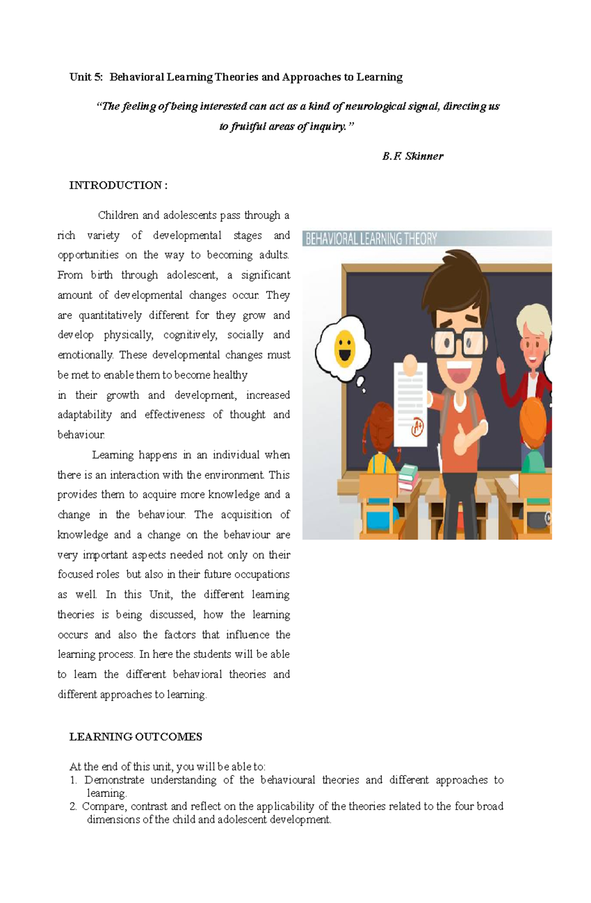 UNIT 5 lens final - wqertg - Unit 5: Behavioral Learning Theories and ...