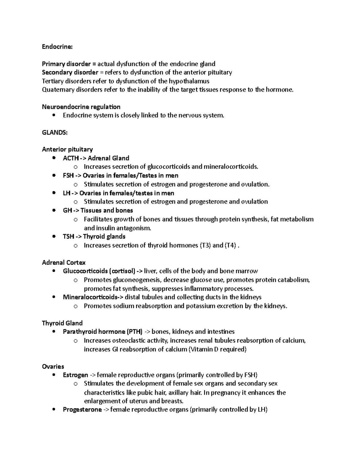Endocrine - Endocrine: Primary disorder = actual dysfunction of the ...