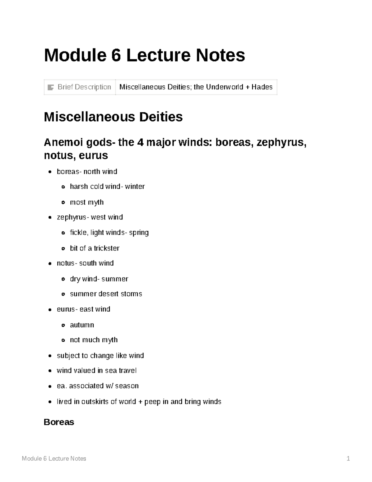 Module 6 Lecture Notes Module 6 Lecture Notes Brief Description Miscellaneous Deities The