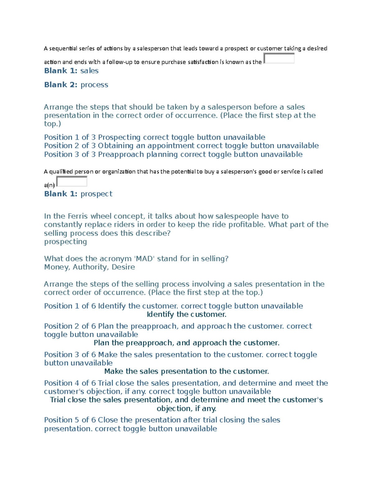 Unit5 Sales - Quiz - A sequential series of actions by a salesperson ...