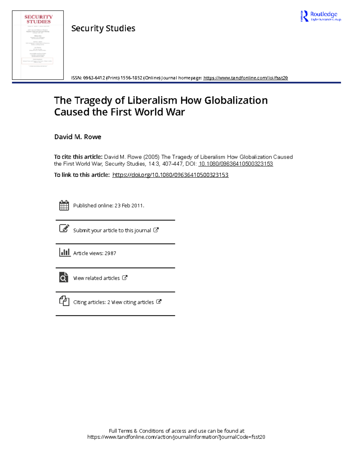 The Tragedy of Liberalism How Globalization Caused the First World War ...