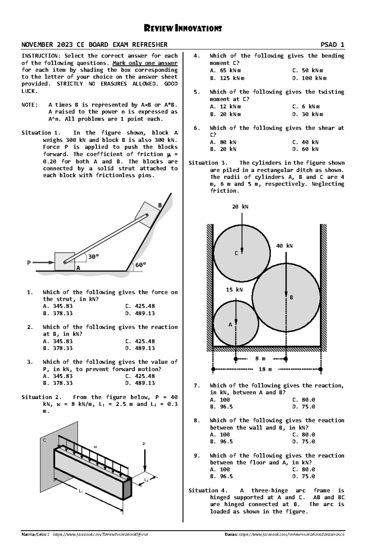 November 2023 PSAD 1 - EXAM - REVIEW INNOVATIONS NOVEMBER 2023 CE BOARD ...