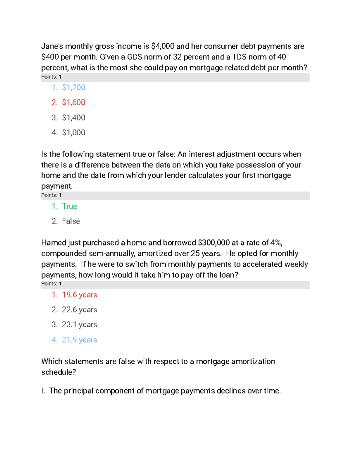 Finance Quiz 2 Practice - Jane's monthly gross income is $4,000 and her ...