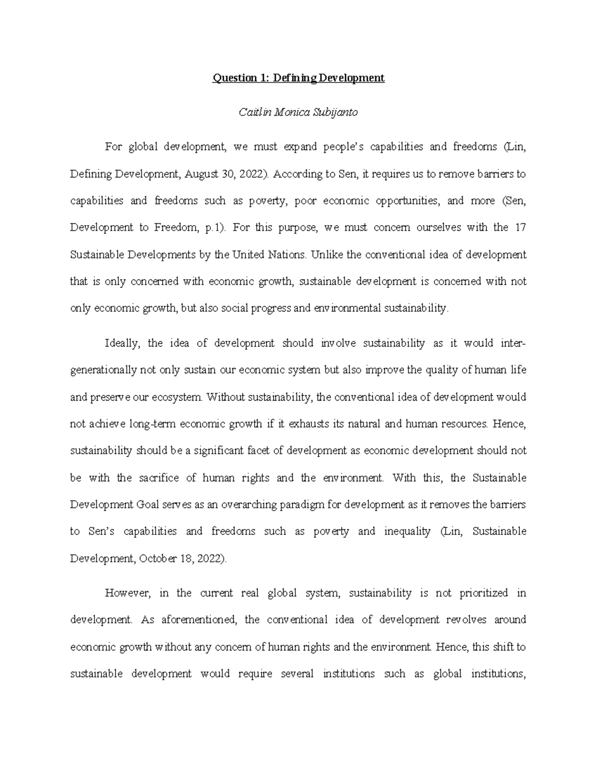 Dd - Finance - Question 1: Defining Development Caitlin Monica ...
