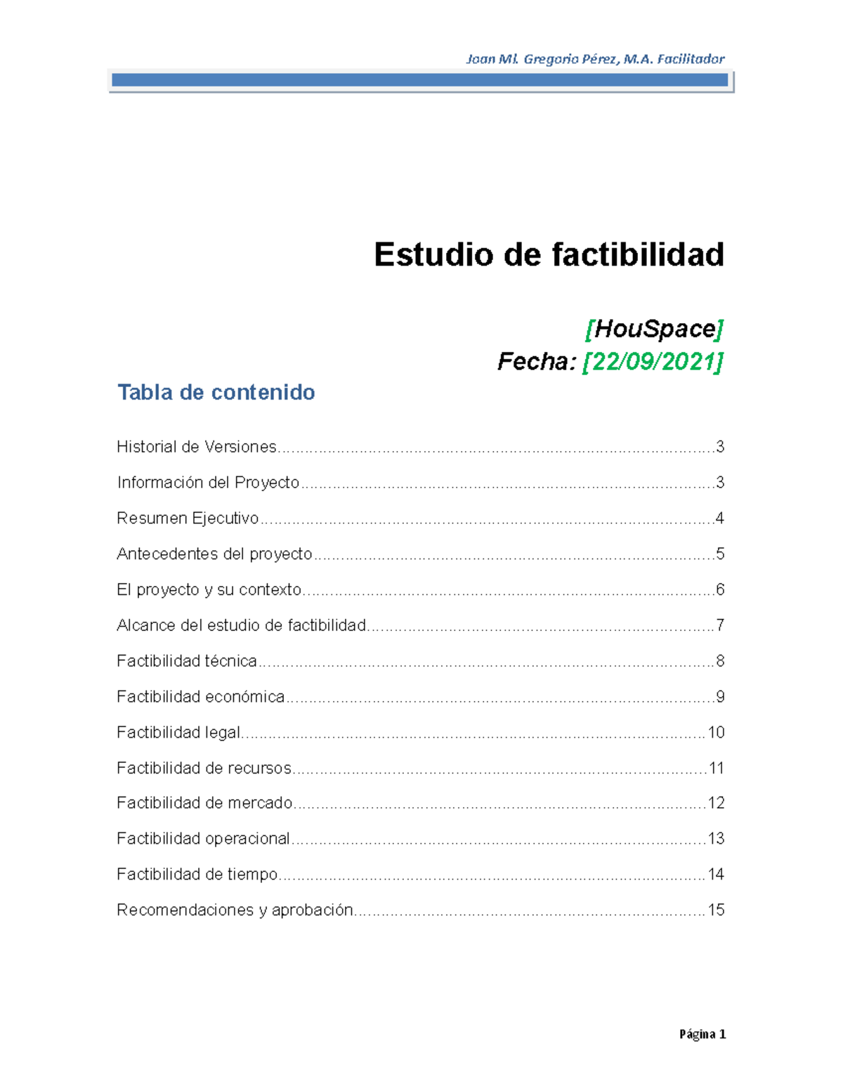 Modelo de Estudio de factibilidad de un proyecto (Hou Space) - Estudio ...
