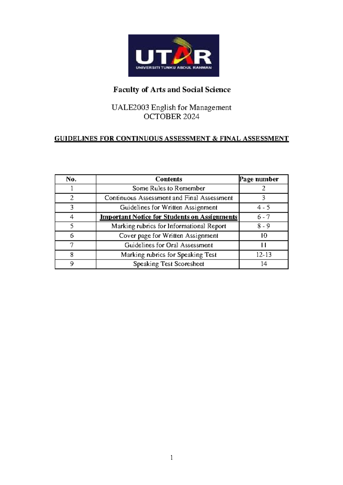 UALE2003 EFM Course Guidelines October 2024 - Faculty of Arts and ...