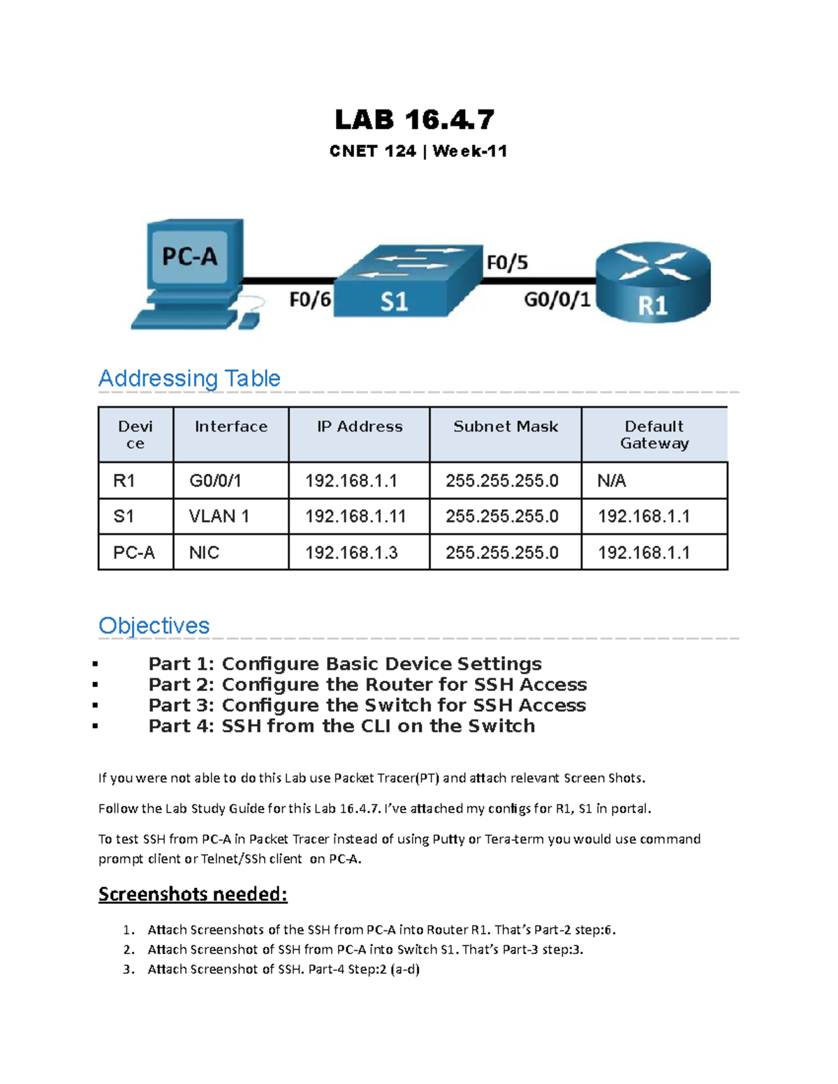 LAB 16 - Cisco Packet Tracer - LAB 16. ####### CNET 124 | Week ...