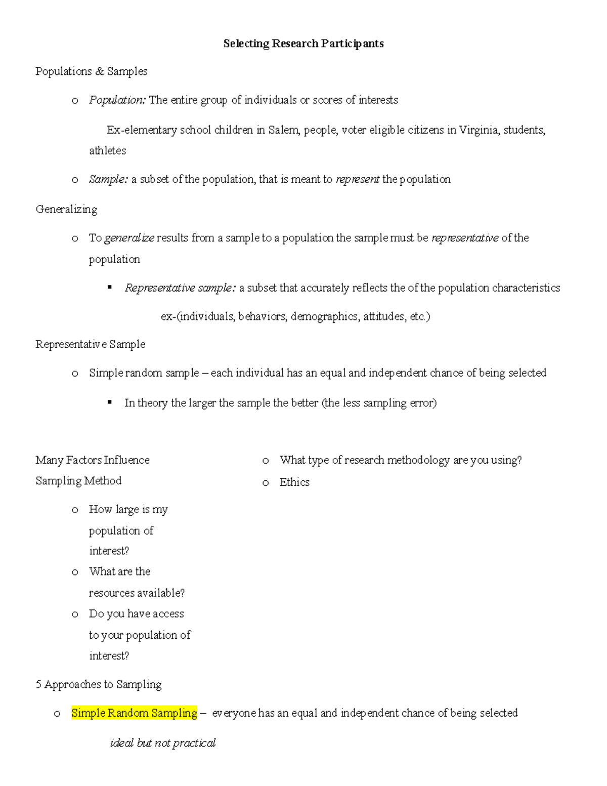 Selecting Research Participants Powerpoint summary ch 7 - Selecting ...