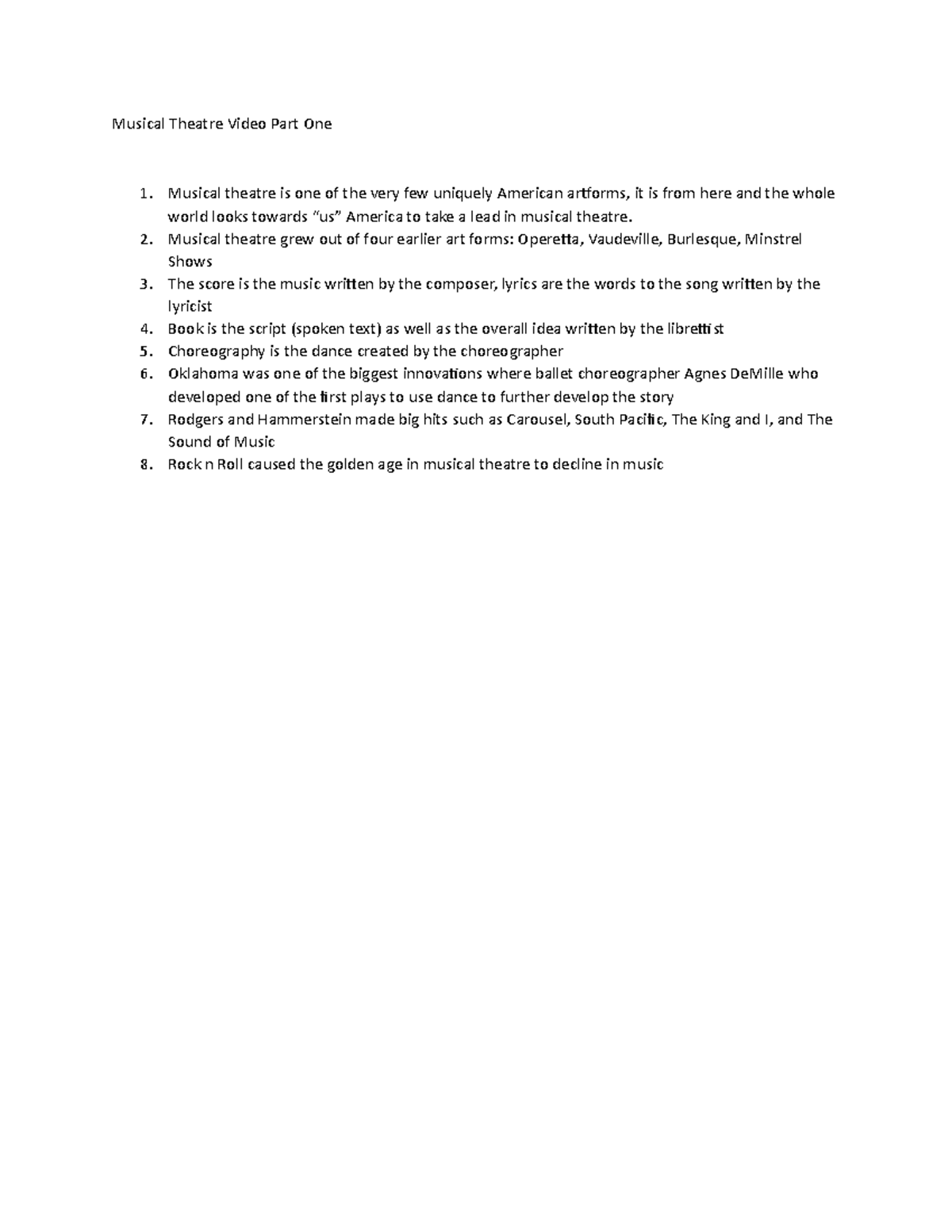 Part One - Musical Theatre takeaways assignment part one - Musical ...