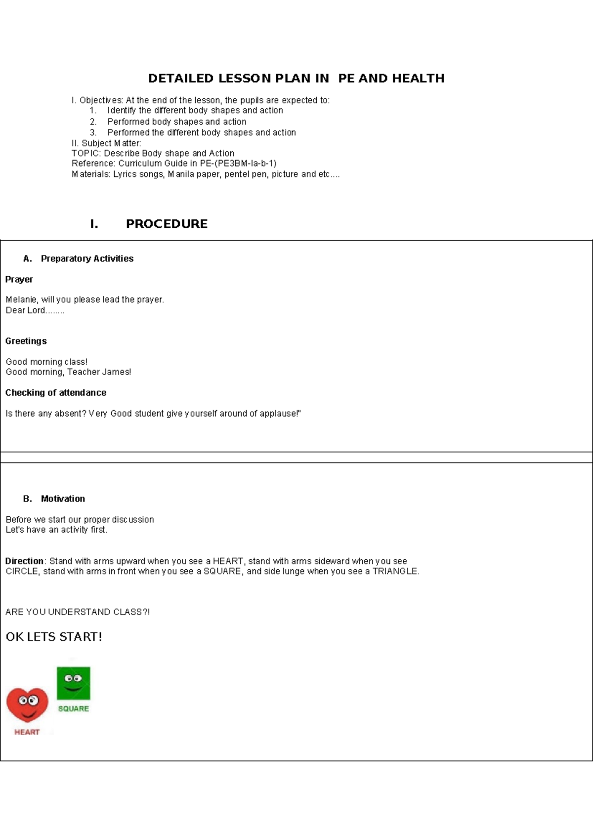 Lesson plan in pe and health - DETAILED LESSON PLAN IN PE AND HEALTH I ...