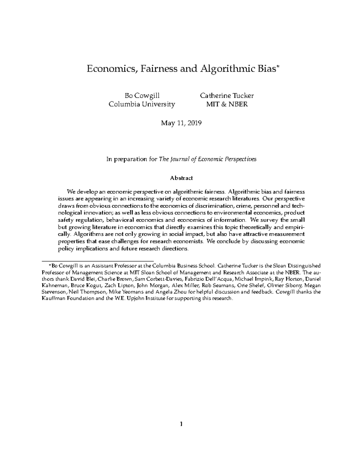 SSRN-id3361280 - wehjwehwoehoqw - Economics, Fairness and Algorithmic ...