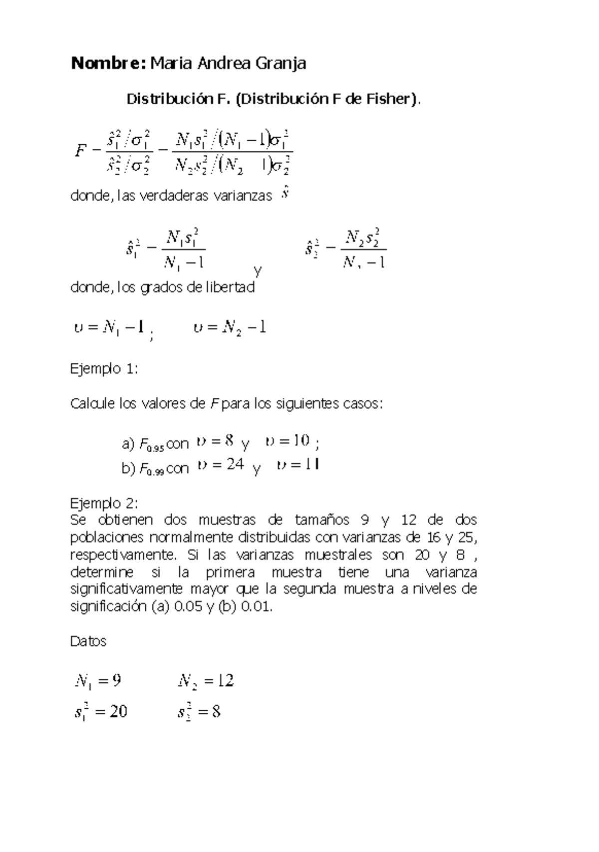 Tarea Distribución F - Distribución F. (Distribución F de Fisher ...