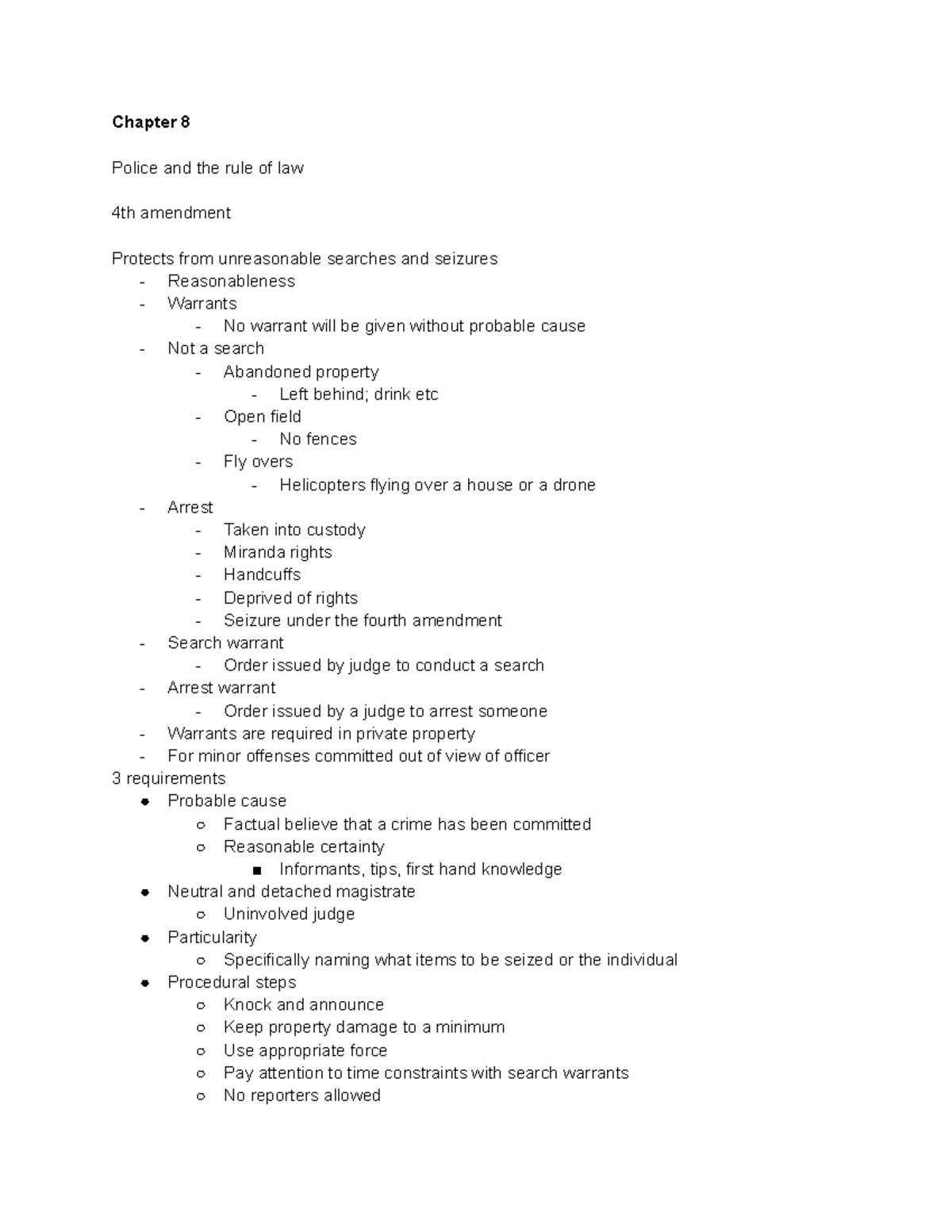 Chapter 8 - notes from the book - Chapter 8 Police and the rule of law ...