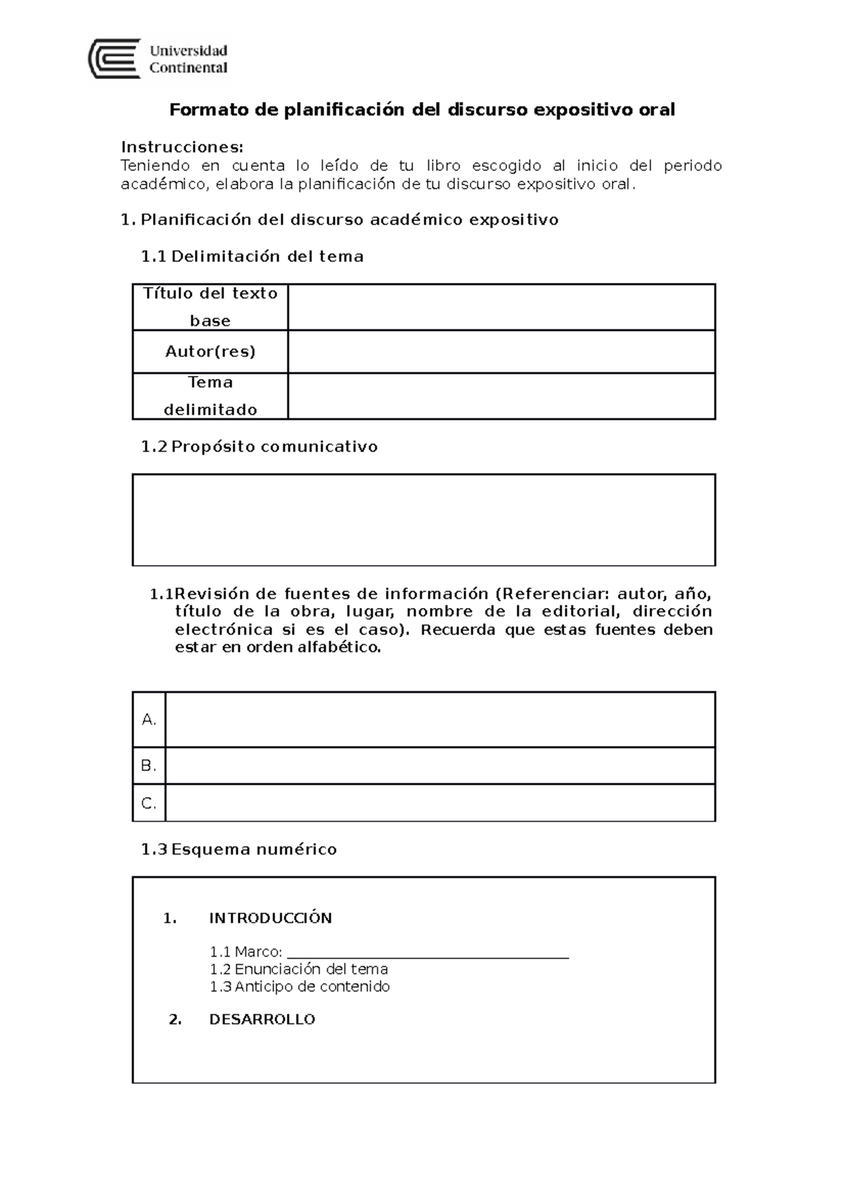Formato de porducción del discurso oral-CE - Formato de planificación ...
