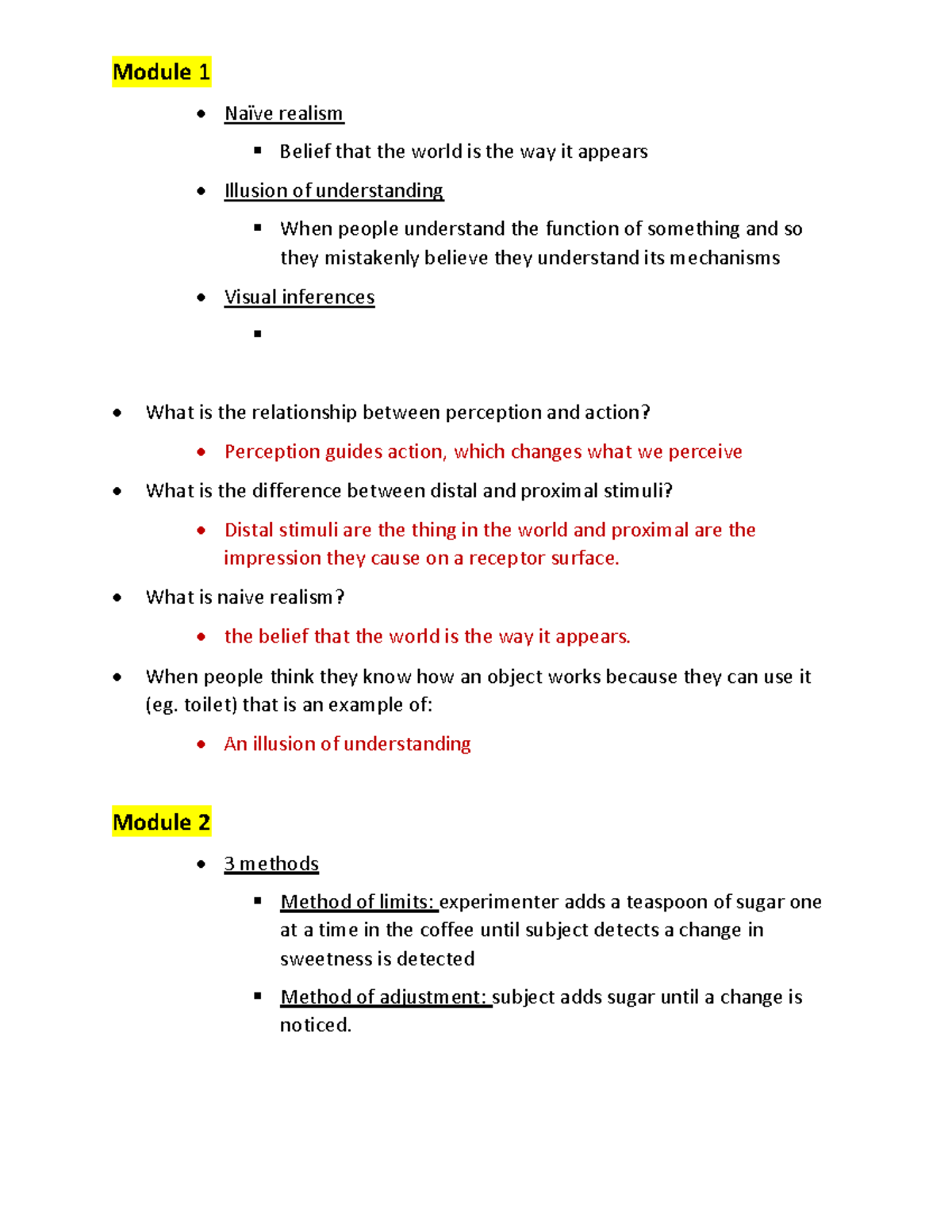 Final Exam study guide - Module 1 Naïve realism Belief that the world ...