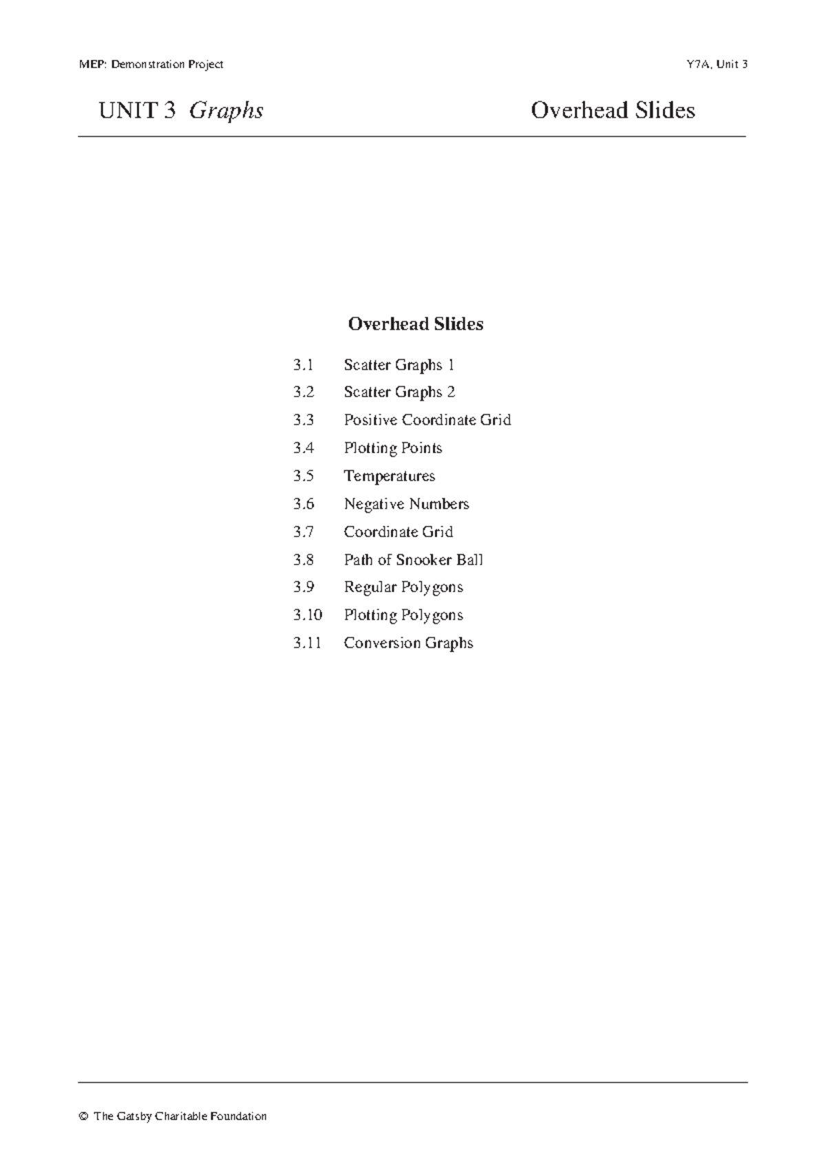 Unit 3 Graphs overhead slides notes - MEP: Demonstration Project Y7A ...