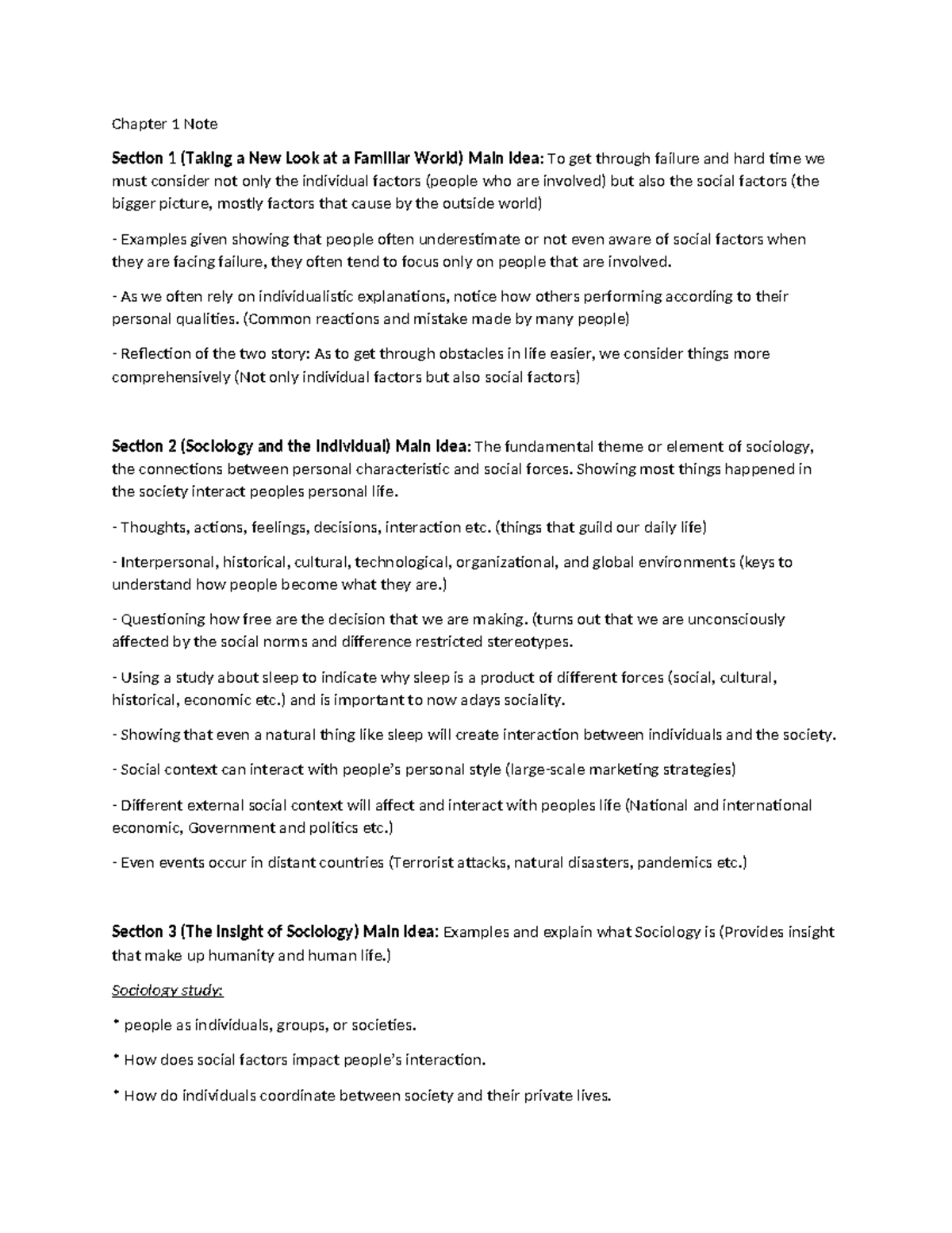 SOC&101 Chapter 1 note - Chapter 1 Note Section 1 (Taking a New Look at ...