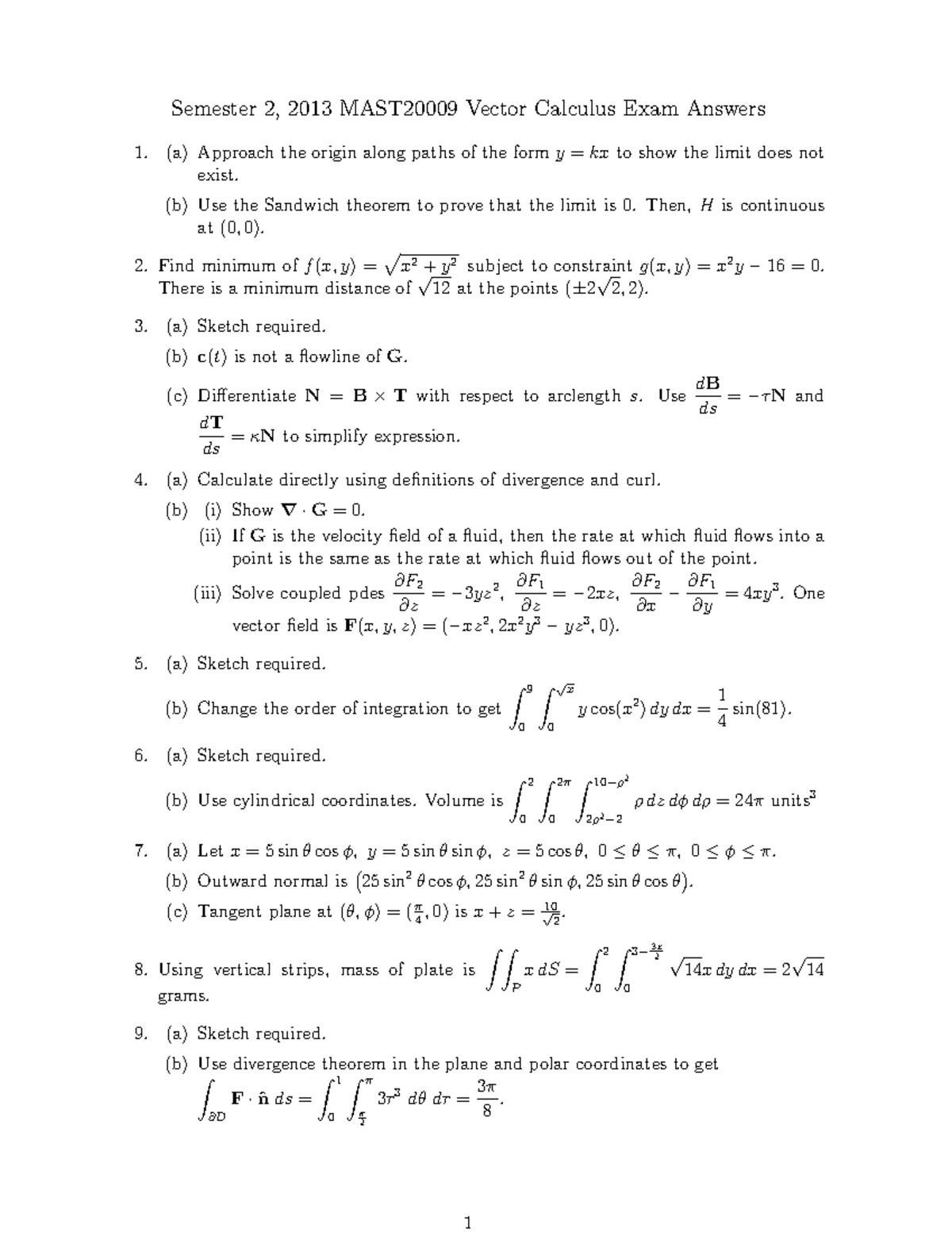 SEM 2 2013 Answers - Semester 2, 2013 MAST20009 Vector Calculus Exam ...