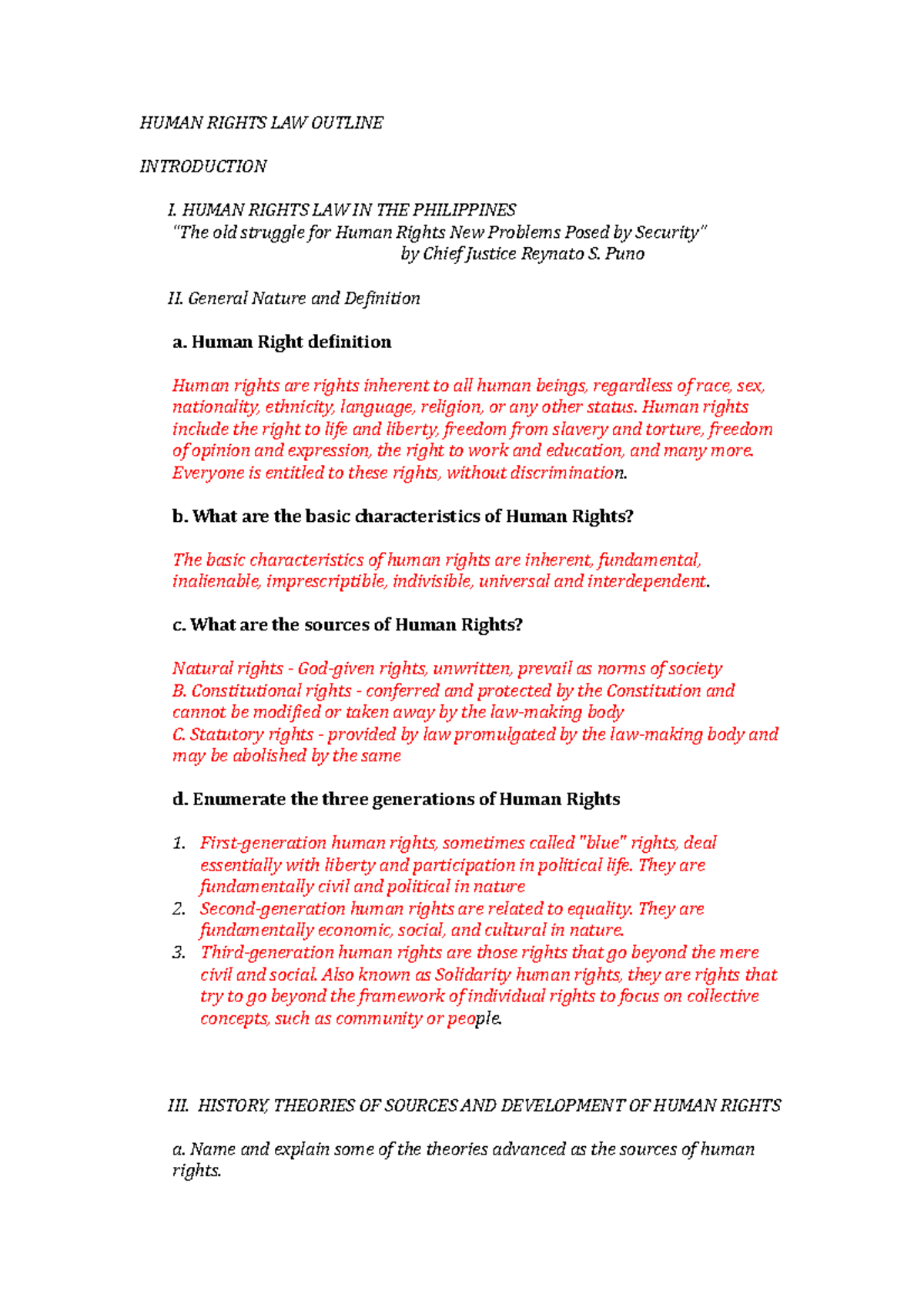 Part II-HR-outline - Lecture notes 1-10 - HUMAN RIGHTS LAW OUTLINE ...