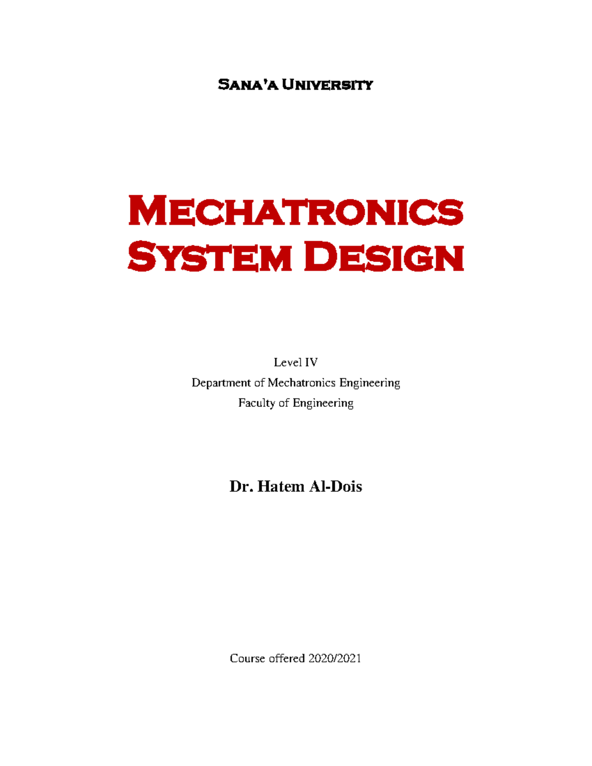 Msd Ch1 Introduction To Mechatronics System Design Sanaa