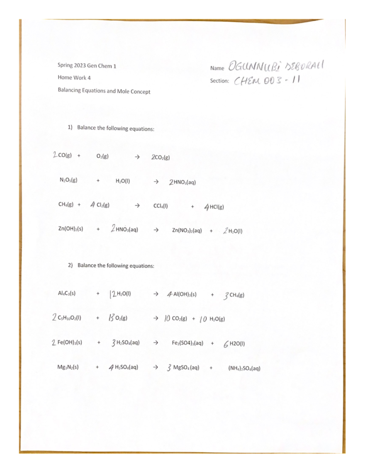 Spring 2023 Gen Chem 1 HW 4 - CHEM 003 - Studocu