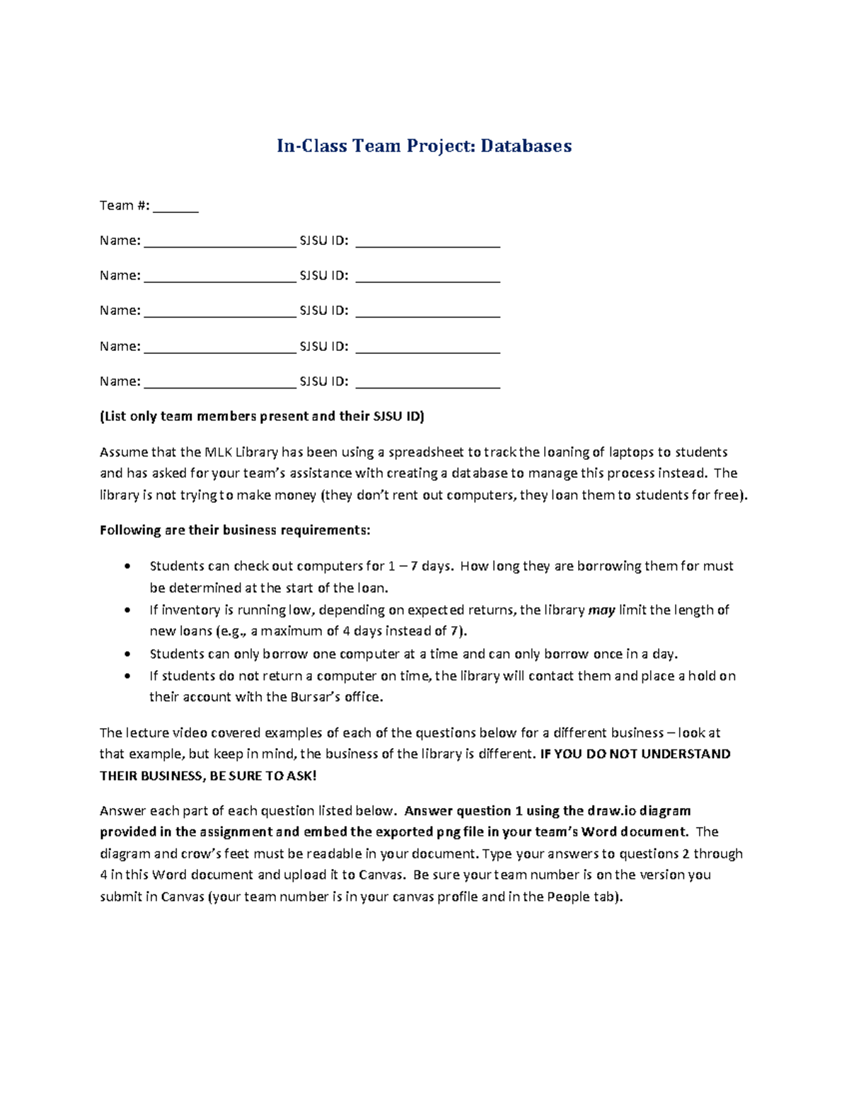 In Class Project 2 Databases In‐class Team Project Databases Team 8341