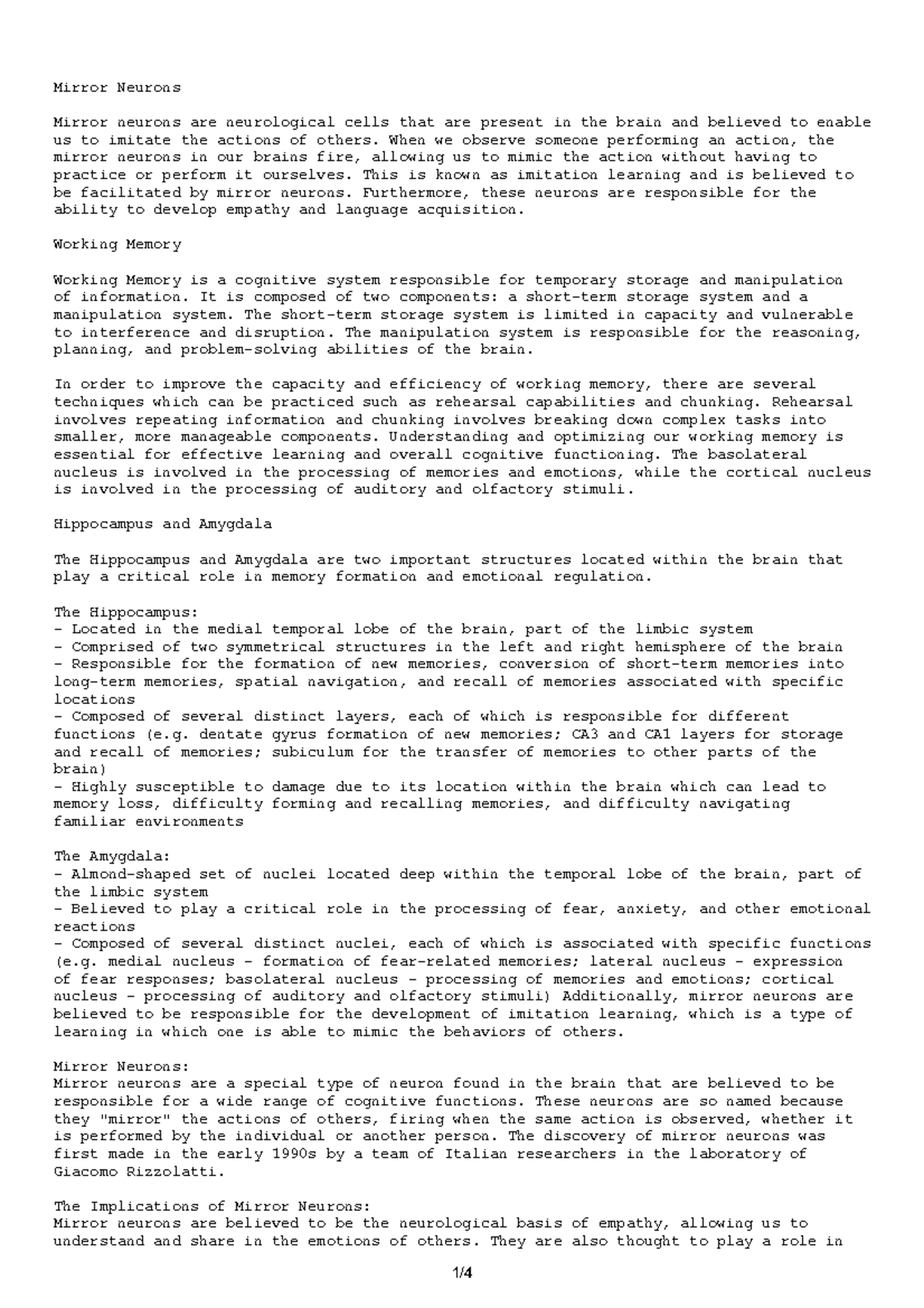 Cognitive Science 3 - Lectures - Mirror Neurons Mirror neurons are ...