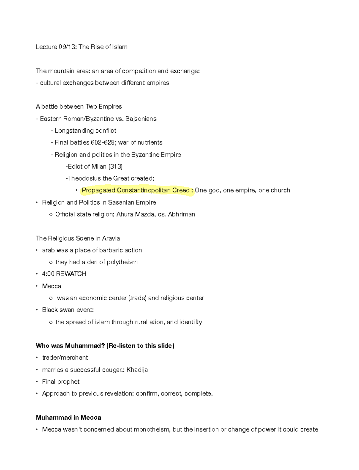 The Rise of Islam - Lecture 09/13: The Rise of Islam The mountain area ...