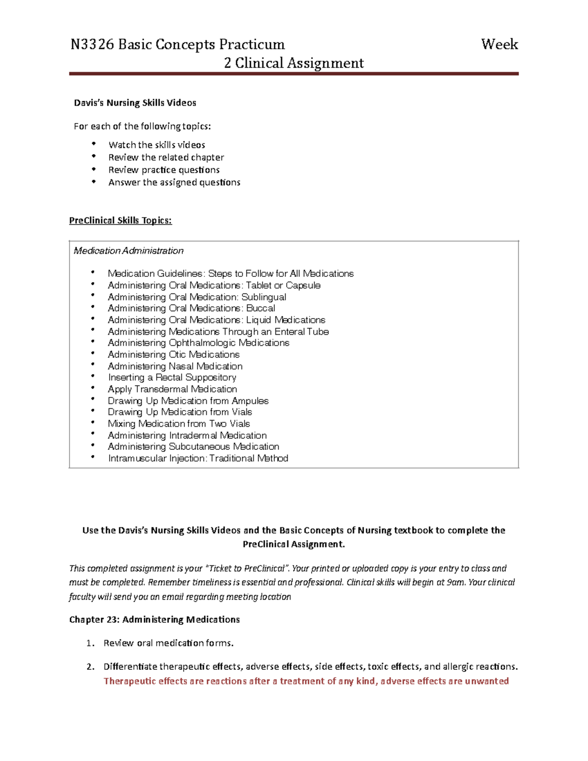 Pre Clinical Assignment-Medication Administration 2 - N3326 Basic ...
