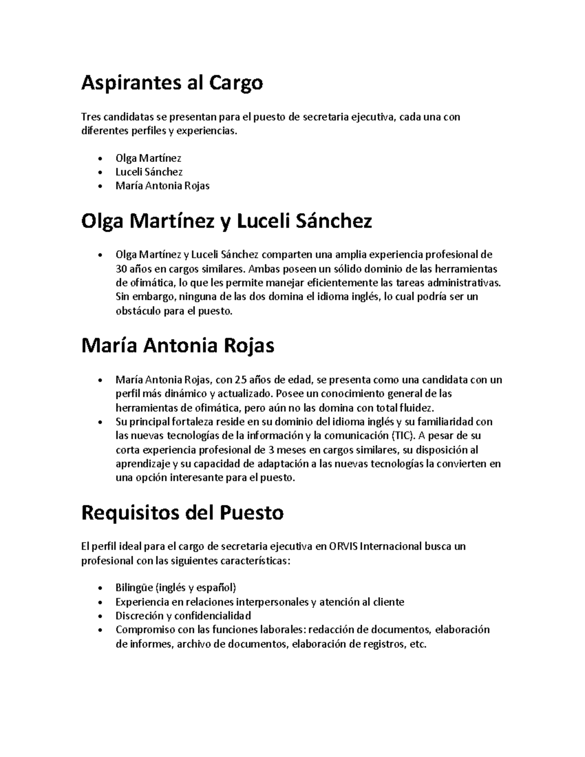 Estudio de caso - Presentación del caso: Las aspirantes Olga Martínez ...