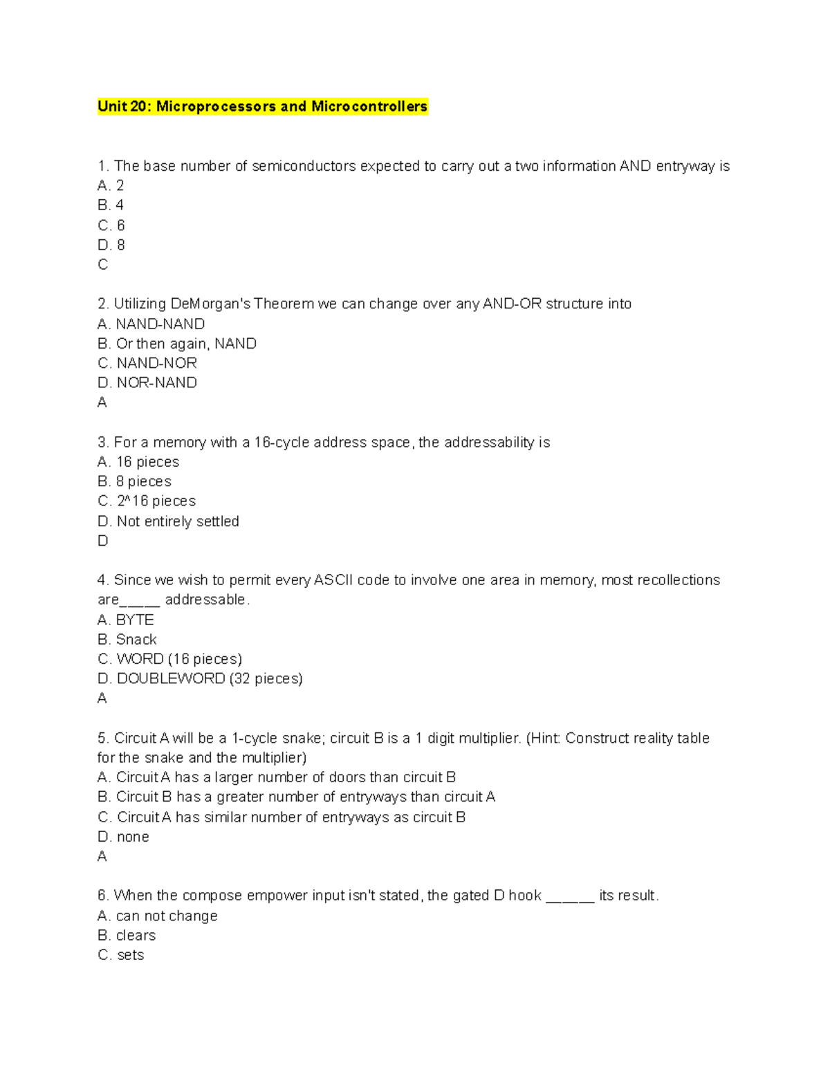 Unit 20 Microprocessors And Microcontrollers Unit 20 Microprocessors And Microcontrollers The