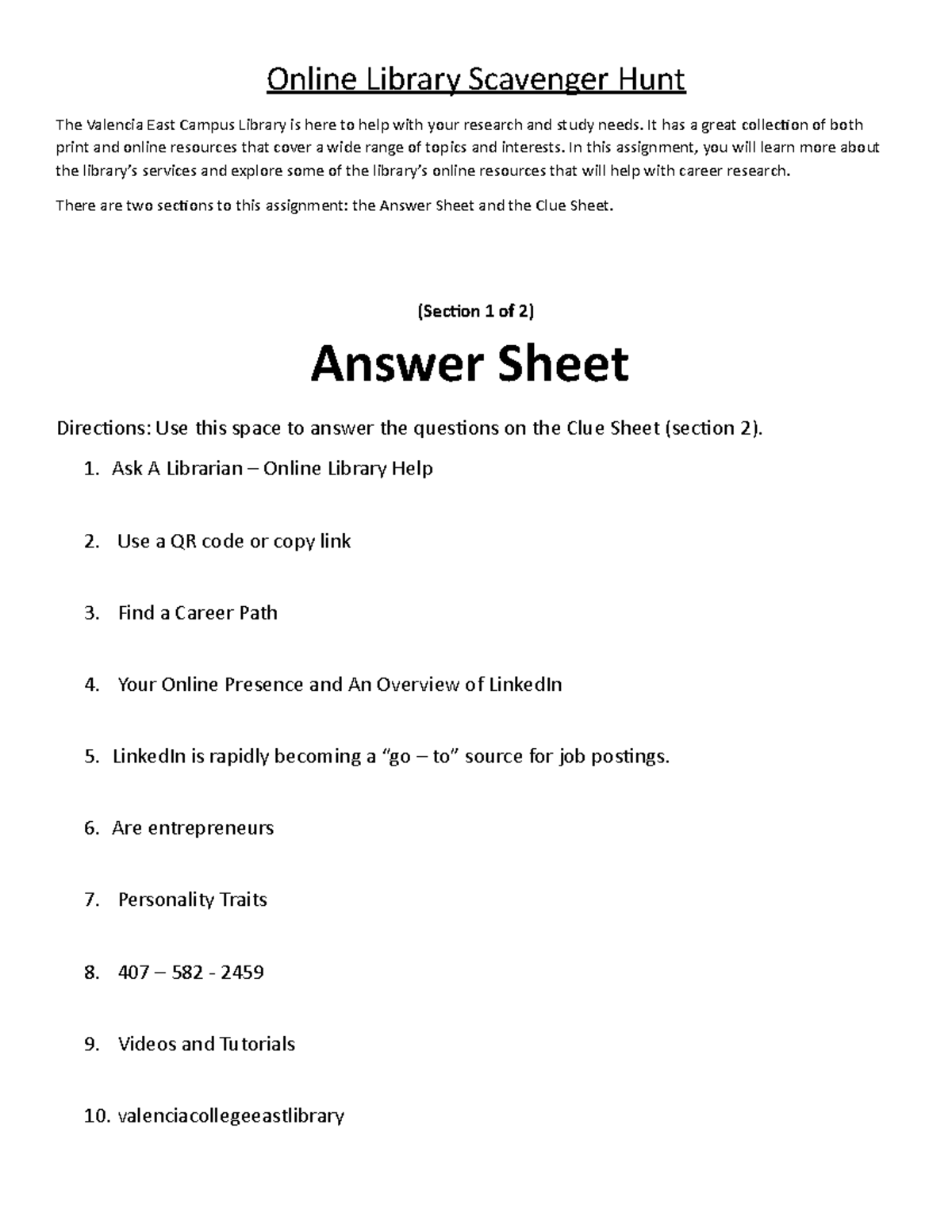 New Online Library Scavenger Hunt 8 - Online Library Scavenger Hunt The ...