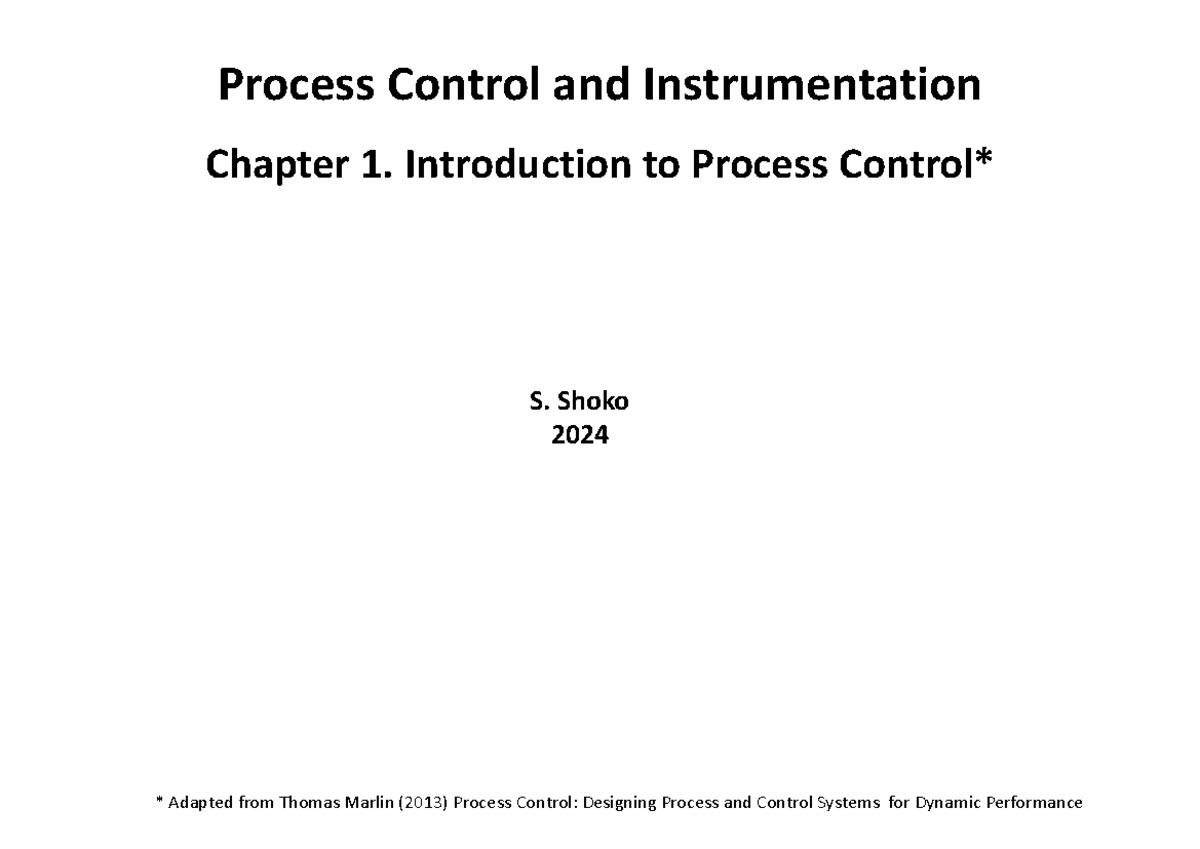Introduction to Process Control - Process Control and Instrumentation ...