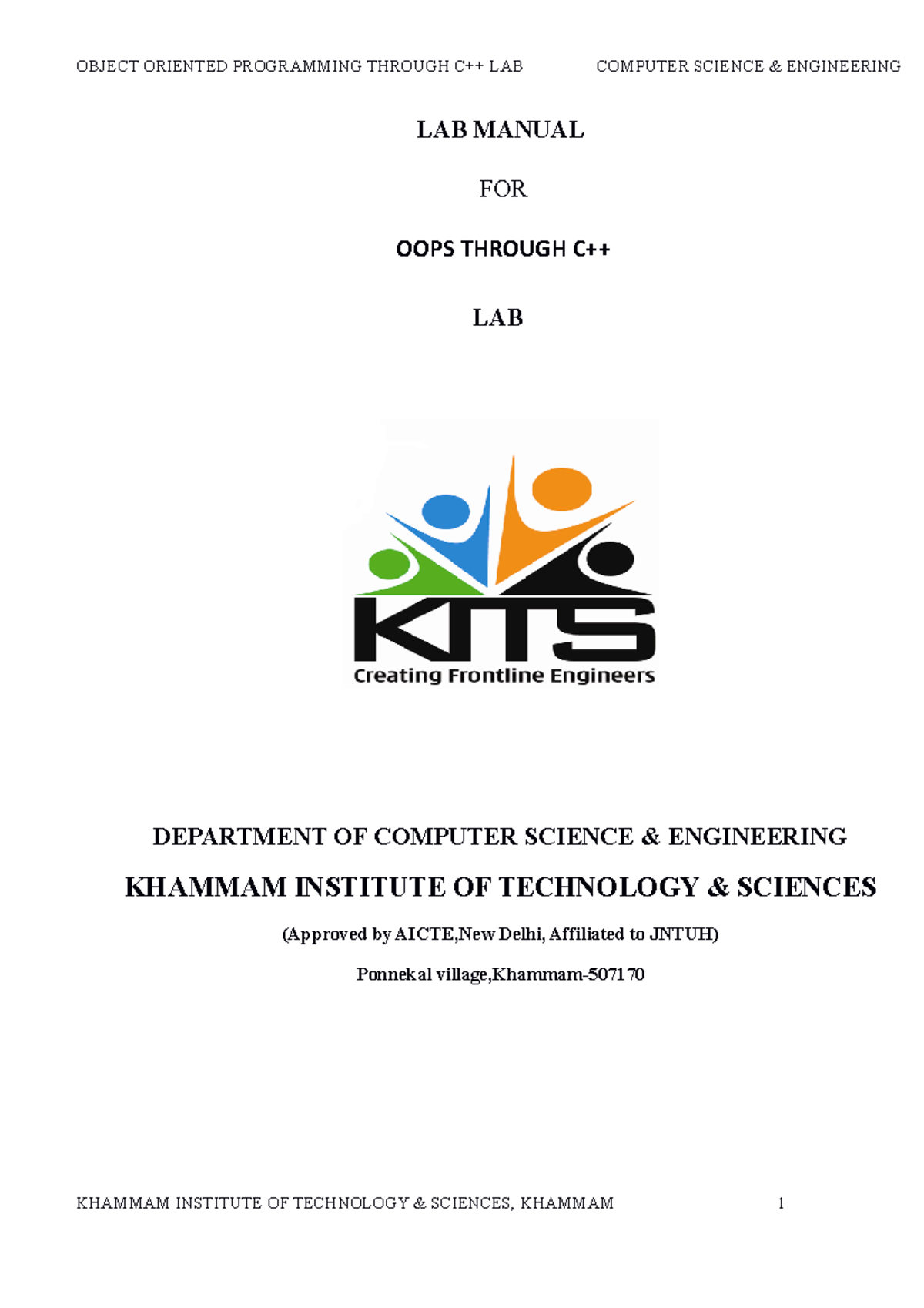 CS-307- OOPS Through C++ Lab(1-18) - Computer Science and Engineering - JNTU - Studocu