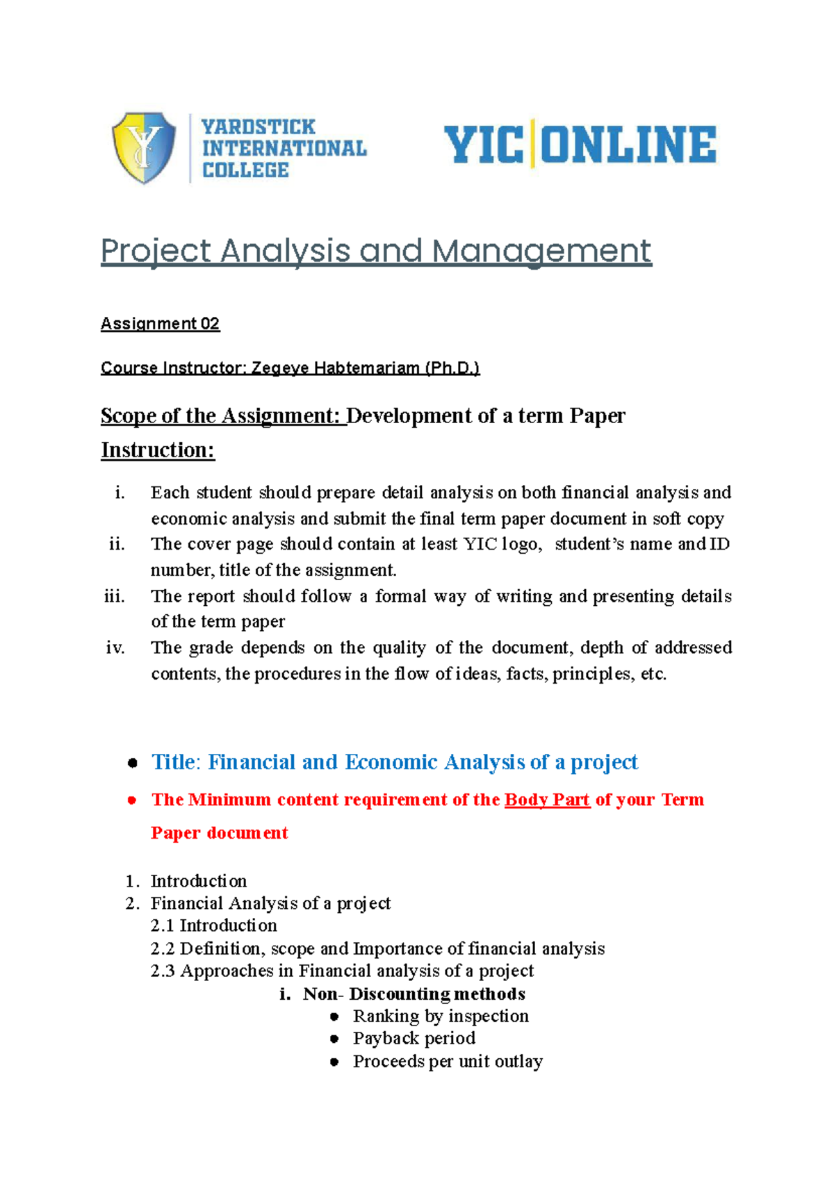 PAM Assignment 02 - Project Analysis and Management - Project Analysis and Management Assignment ...