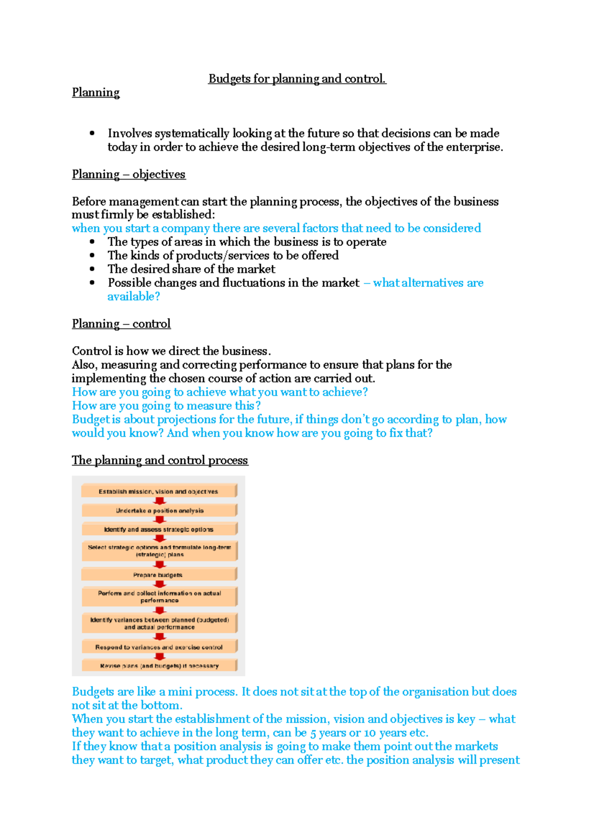 Budgets Lecture Notes For The Accounting For Managers Module Budgets For Planning And