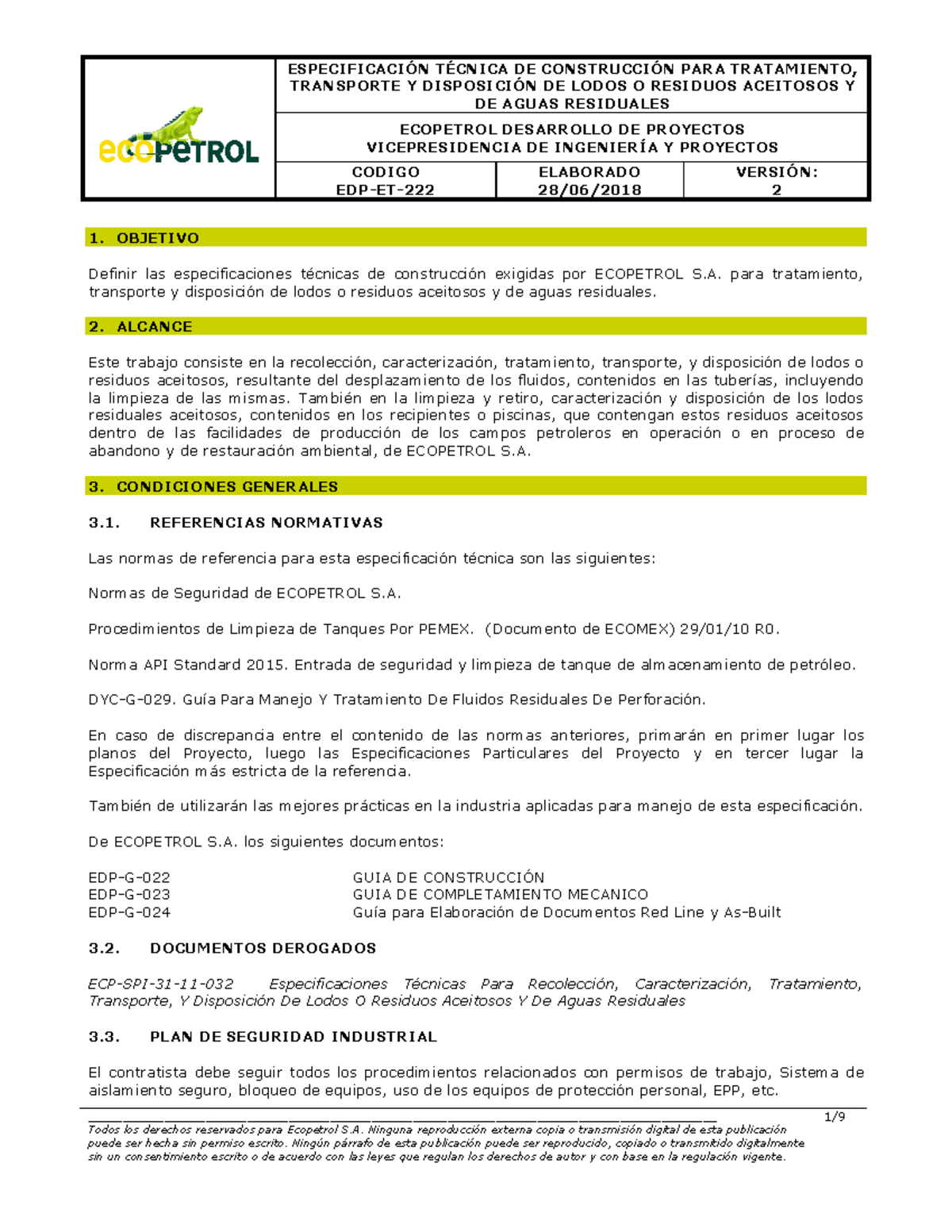 EDP-ET-222 Espec Técnica DE Construcción TRAT, Transp Y DISP DE Lodos O ...
